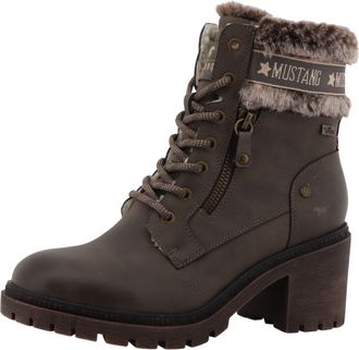 Mustang Jeans Winterstiefelette MUSTANG SHOES Leila, Damen, Gr. 38, braun (lavabraun), Lederimitat, Textil, Schuhe Winterstiefelette, Winterstiefel mit Kunstfellkra