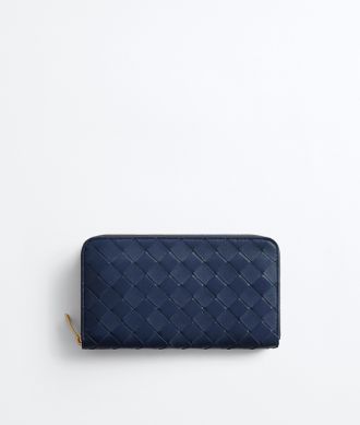 Bottega Veneta Portefeuille &agrave; fermeture zipp&eacute;e Intrecciato - Bleu - Femme - Unisex