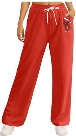Generic Pantalons De Sport Femme Imprimé NoëL- Pantalon Droit Femme Taille Elastique avec Cordon De Serrage Poches Sweatpants DéContracté Quotidien Basique Pa