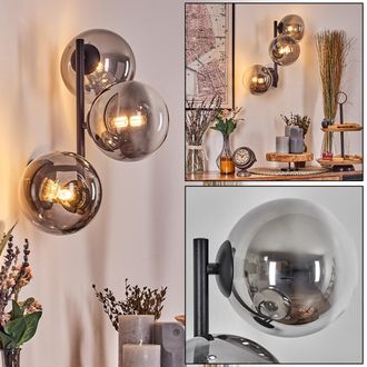 HOFSTEIN Wandleuchte Chehalis, Wandlampe aus Metall/Glas in Schwarz/Chrom/Rauch/Klar, moderne Leuchte im Vintage-Design (&Oslash; Schirme 15 cm), G9, Wohnzimmer, Schl