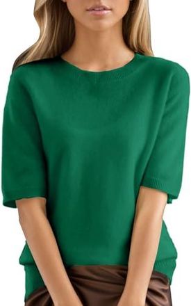 Generic Haut classique &agrave; col rond et manches courtes en tricot doux extensible l&eacute;ger pour femme Style d&eacute;contract&eacute;, Vert, XXL