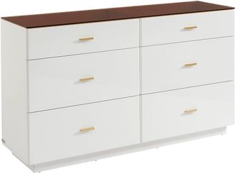 Vente-Unique Kommode mit 6 Schubladen - MDF & Sicherheitsglas - Weiß lackiert & Braun - MATIRINA