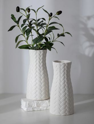 Nuptio Blanc Ceramique Vase Decoratif: 22cm Boheme S&eacute;ch&eacute;es Pampa Fleurs Vases Pour Chambre Salon Bureau Maison - Moderne Centre de Table Pour Interieur Decor