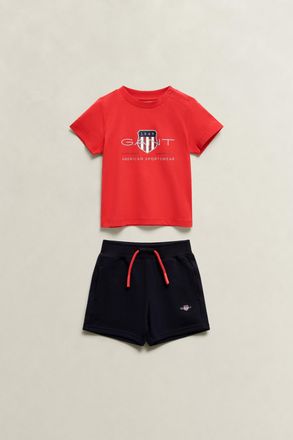 GANT Kinder Boys Archive Shield Set mit T-Shirt und Sweatshorts (80) ROSE Rot
