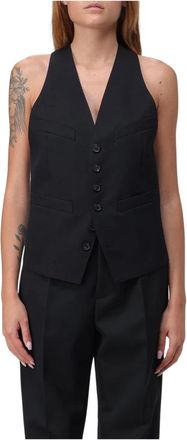 Dsquared2 Femme, Vestes, Noir, Taille: 36 FR Gilet en Laine Noir Élégant Pièce Superposable