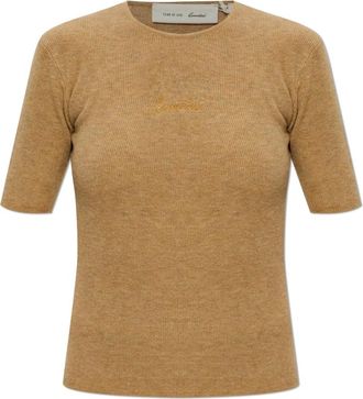 Fear of God Femme, Tops, Beige, Taille: 40 FR T-shirt ajust&eacute; &agrave; manches courtes en maille c&ocirc;tel&eacute;e Signature