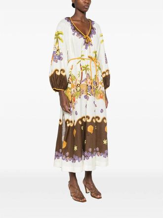 Alemais Linen Graphic Print Dress - Beige