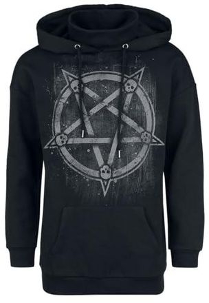 Gothicana by EMP Homme Sweat &agrave; Capuche Noir avec Grand imprim&eacute; Pentagramme et t&ecirc;tes de Mort sur Le Devant XL