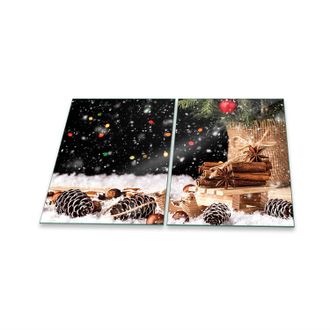 Decorwelt | Herdabdeckplatten 2x40x52 cm 2-Teilig Weihnachten Bunt Ceranfeld Universal Spritzschutz Glas Deko Elektroherd Induktion f&uuml;r Kochplatten Herdschutz S