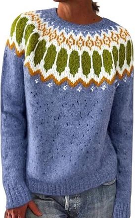 Generic Pull Femme Norv&eacute;gien dhiver Chaud Chic Pull Over Tricot&eacute; Col Rond &Agrave; Manches Longues Sweater Tops Motif Jacquard Tunique Grande Taille Pas Cher D&eacute;contr