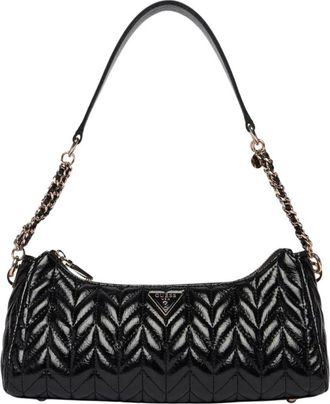 Guess Sac Baguette Schultertasche aus gestepptem Lackleder - - Bags - Damen - Schwarzk - ONE SIZE