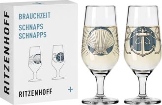 Ritzenhoff 3871001 Schnaps-Glas 40 ml 2er Set - Serie Brauchzeit Nr. 1 + 2 - Tierwesen - rund, Blau und Grau - Made in Germany