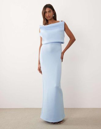 Asos Strukturiertes Maxi-Tr&auml;gerkleid aus neoprenartigem Stoff in Hellblau
