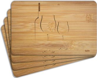 Wallario 4er Set Frühstücksbrettchen aus Holz, Holzunterlage, Holzbrettchen Rotwein bei Nacht, Größe 22 x 14 cm