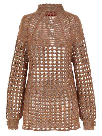 Valentino Garavani Openwork Linen Blend Sweater - Camel