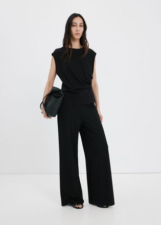 Mango Pantalon droit taille &eacute;lastique noir - Femme - XXS - MANGO