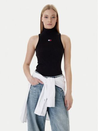 Tommy Jeans Bluse Badge DW0DW21840 Schwarz Slim Fit