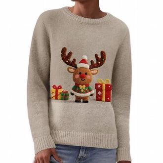 Generic Pull de No&euml;l pour femme - Motif de No&euml;l - Pull &eacute;pais &agrave; manches longues et col rond - Coupe ajust&eacute;e - Tunique dhiver confortable, douce, mignonne et ch