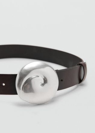 Mango Ceinture en cuir boucle coquillage chocolat - Femme - S - MANGO