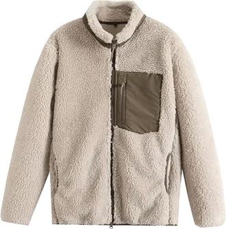 Generic Veste &agrave; capuche zipp&eacute;e en sherpa pour homme, sweat-shirt chaud et &eacute;pais en daim patchwork, beige-caf&eacute;, taille M
