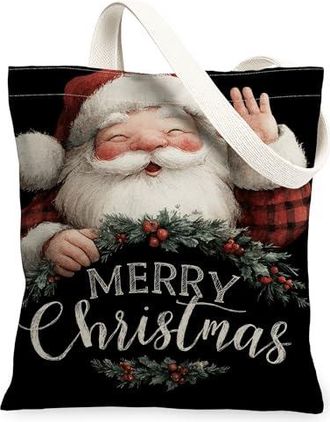 Generic Sacs fourre-tout en toile avec motif P&egrave;re No&euml;l, sacs de courses l&eacute;gers et r&eacute;utilisables, style festif de No&euml;l respectueux de lenvironnement pour cadea