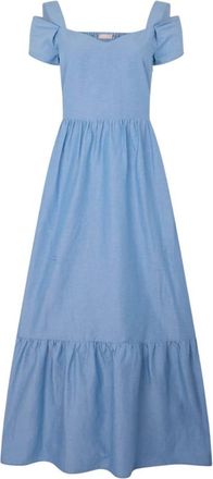 Liu Jo Femme, Robes, Bleu, Taille: 42 FR Robe longue en m&eacute;lange de lin