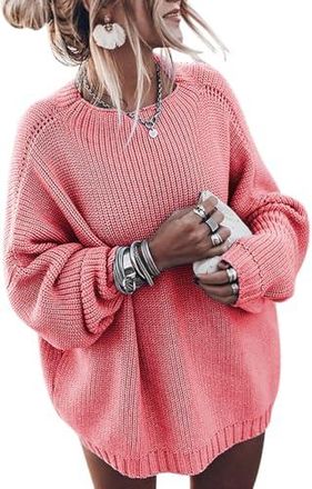 ORANDESIGNE Pull Femme Hiver Chaud Chic et Elegant Large Grosse Maille Ajourée Tricotée Pull-Over Sweatshirt Pull Chandail Manches Longues Décontractée Ample Knit