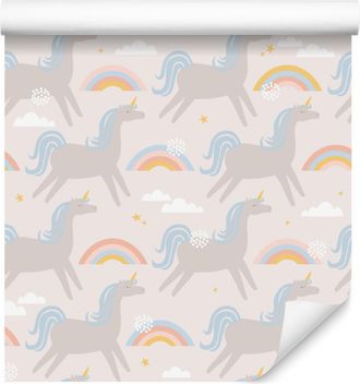 OEM Carta Da Parati Con Unicorni E Arcobaleni Dai Colori Pastello Per Soggiorno E Camera Da Letto, 50x1000 Cm