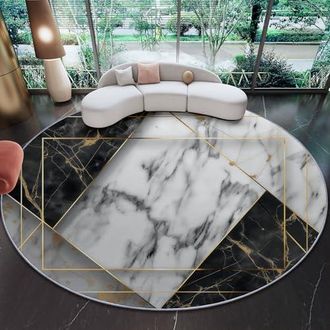 Generic Tapis Salon Rond Motif Abstrait G&eacute;om&eacute;trique Bordure, Color&eacute; Int&eacute;rieur Tapis De Chambre Rond, Lavable Antid&eacute;rapant Moquette Ronds pour Salon Chambre En