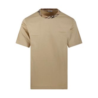 Burberry Homme, Tops, Beige, Taille: L T-shirt en coton &agrave; bordure &agrave; carreaux