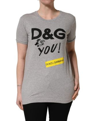 Dolce & Gabbana Womens Gray Cotton Logo Printed Crew Neck T-Shirt