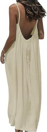 Generic Robe caraco longue sans manches pour femme - Dos nu - Robe d&eacute;t&eacute; fluide - Pour le salon, la maison, les vacances, la plage - Avec noeud dans le dos, be