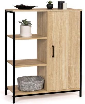 IDMarket Buffet dappoint 3 &eacute;tag&egrave;res et Placard 70 cm Detroit Design Industriel