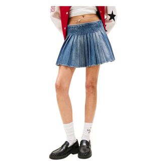 Tommy Jeans Plissierter Minirock mit Logodetail - - Skirts - Damen - Blau - XS
