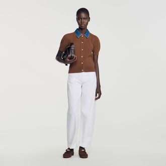Sandro Cardigan mit Denim-Kragen
