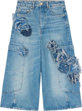 Ganni Femme, Jeans, Bleu, Taille: W29 Jean Baggy Court en Denim Imprim&eacute; Fleuri