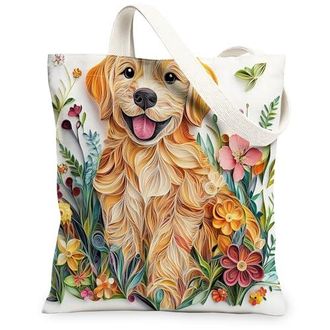 Generic Paper Quilling Sac fourre-tout en toile r&eacute;utilisable pour le shopping Motif chien Golden Retriever 33 x 38,1 cm