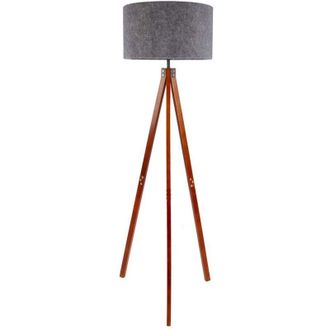 N&auml;ve Standleuchte Stehlampe Beistellleuchte Holz 3-Bein Textil grau E27 Wohnzimmer