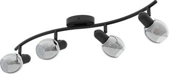 Eglo Deckenlampe Pollica, 4 flammige Deckenleuchte, Deckenstrahler aus Stahl und Rauchglas, Wohnzimmerlampe in Schwarz, Küchenlampe, Flurlampe Decke mit E1