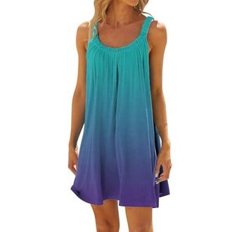 Generic Robe d&eacute;t&eacute; pour femme - Mode d&eacute;t&eacute; - D&eacute;grad&eacute; de couleur - Pliss&eacute; - Sans manches - Bandouli&egrave;re - Vacances &agrave; la plage - Robe d&eacute;contract&eacute;e, bleu ciel, XXL
