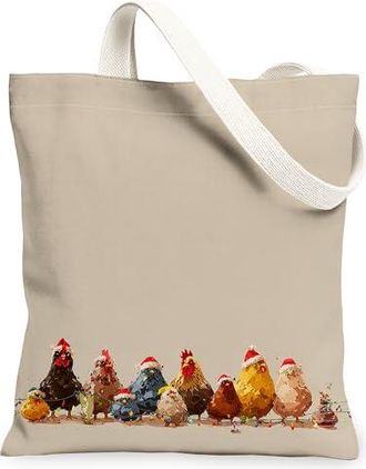 Generic Sacs fourre-tout en toile avec motif doiseau amusant, sacs d&eacute;picerie r&eacute;utilisables, l&eacute;gers et lavables avec bandouli&egrave;re Ca, beige, 13x15 Inch