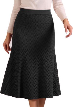 Allegra K Damen Hohe Taille Rock 2024 Herbst A-Linie Stretchy Stricken Lange Pullover R&ouml;cke Schwarz XS