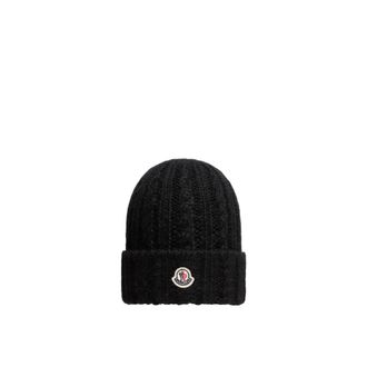Moncler Moncler Bonnet En Laine M&eacute;lang&eacute;e &Agrave; Maille Torsad&eacute;e, Femme, Noir, Taille: Uni