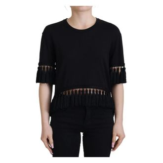 Dolce & Gabbana Schwarze Baumwollquaste Blusentop - - Tops - Damen - Schwarzk - XS