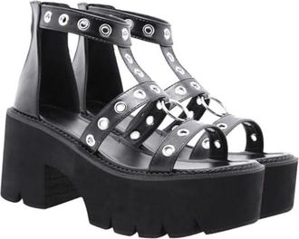 Yardwe Sandales à Talons Hauts pour Femme Design Ajouré avec Anneau Métallique Confort Léger Antidérapant Mode Élégante pour Mariages et Fêtes Noir