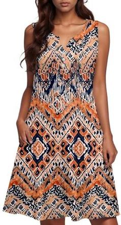 Generic Robe d&eacute;t&eacute; 2026 boh&egrave;me sans manches avec col en V pour femme, caf&eacute;, XXL