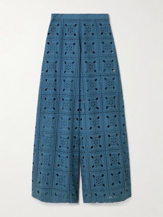 Miguelina Pantalon Large En Coton À Broderie Anglaise Lilly - Bleu