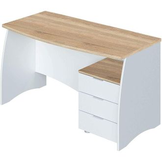 PEGANE Pegane - Bureau avec caisson de 3 tiroirs coloris blanc artic / ch&ecirc;ne canadien - Hauteur 74 x Longueur 136 x Profondeur 67 cm