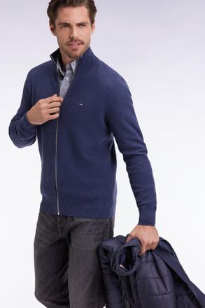 Eden Park Cardigan En Coton Nid Dabeille Marine Coupe Droite