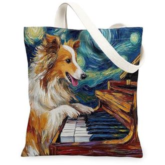 Generic Sac fourre-tout en toile pour le shopping Motif chien de berger Shetland 33 x 38,1 cm, sac d&eacute;picerie r&eacute;utilisable pour femme, animal domestique, chiot